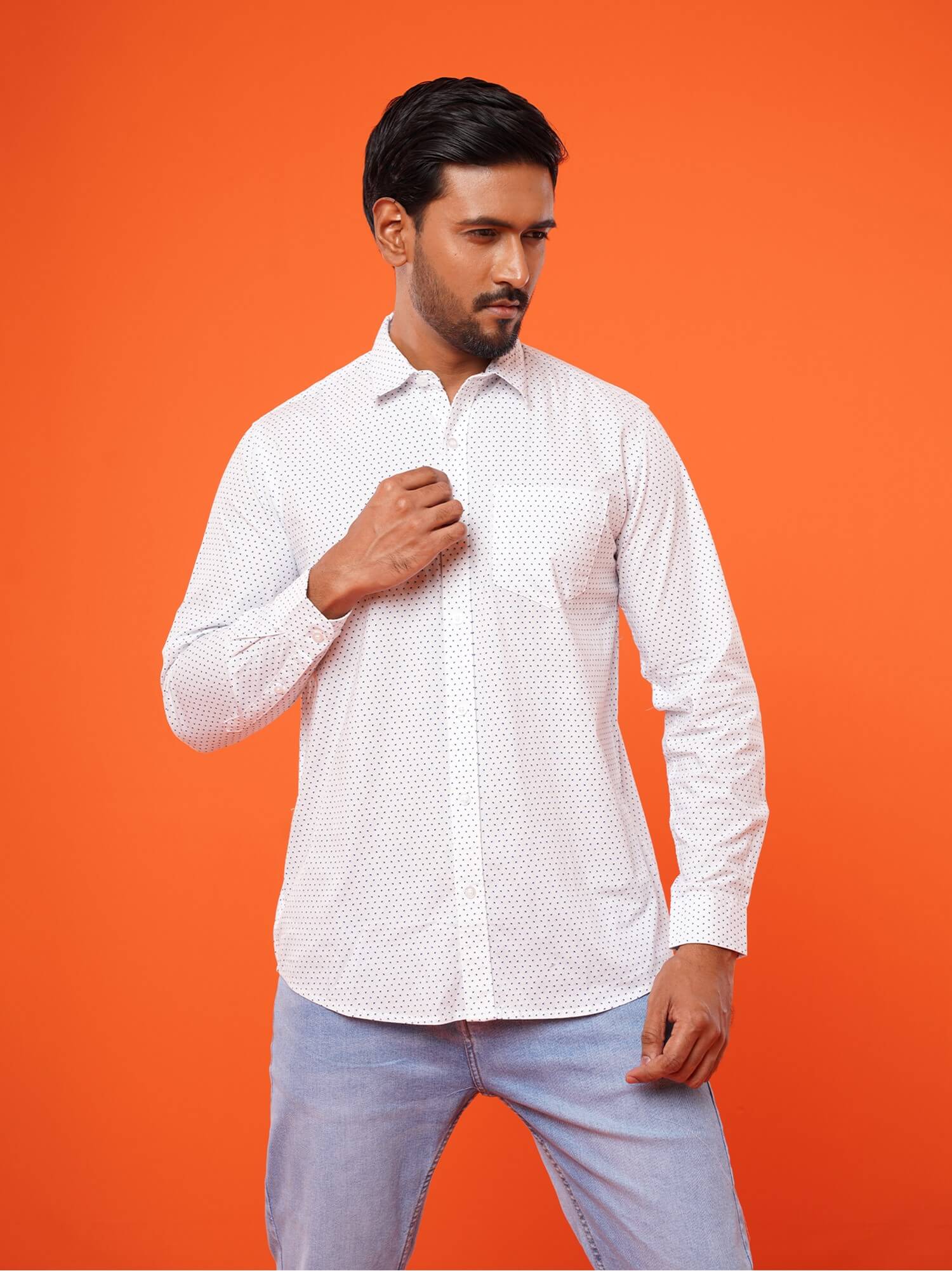 OBOYOOB Men's Formal Dotty White Printed Shirt - OBOYOOB